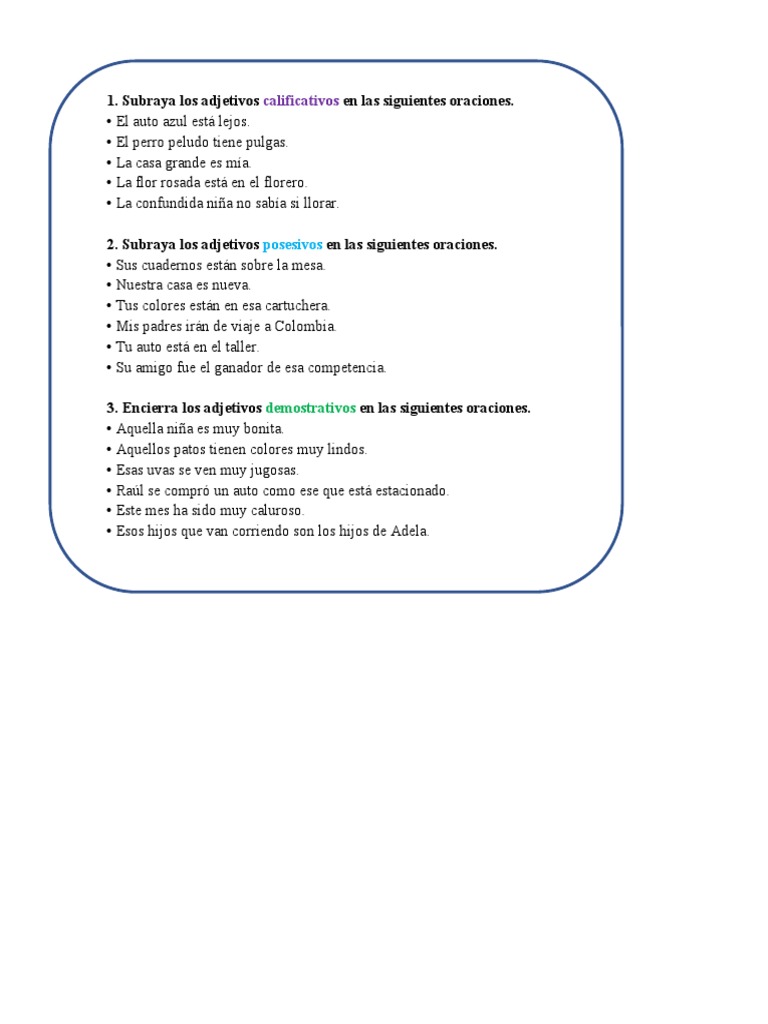 Adjetivos Calificativos y Determinantes Demostrativos y Posesivos | PDF