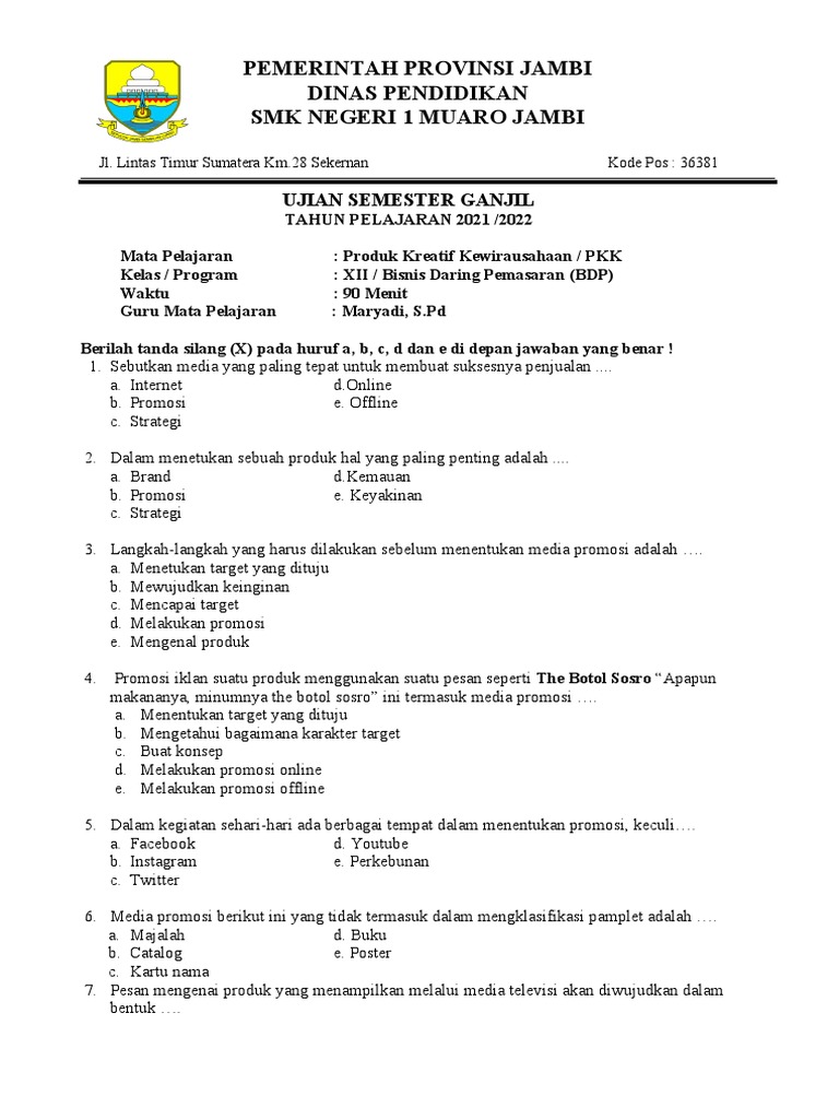 Soal PKK Kelas Xii BDP | PDF | Ilmu Sosial
