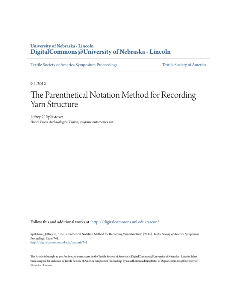 The Parenthetical Notation Method For Recording Yarn Structure | PDF ...