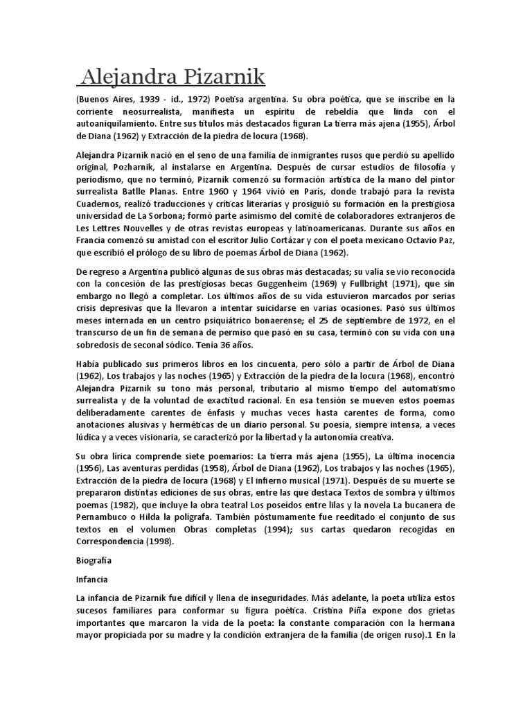 Alejandra Pizarnik: Vida y Obra Poética | PDF