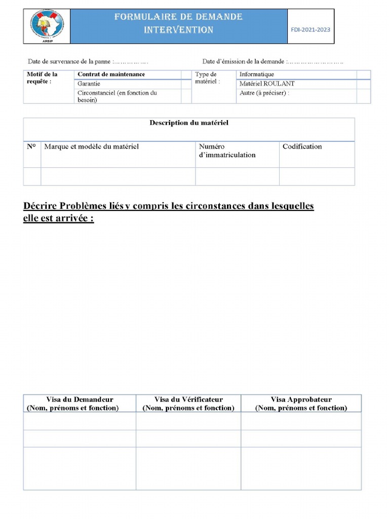 NOUVEAU FORMULAIRE DE DEMANDE D'INTERVENTION (1) - Page - 1 | PDF