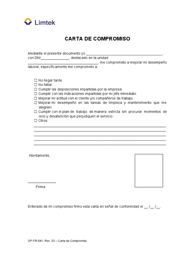 OP-FR-041 Carta de Compromiso Rev. | PDF