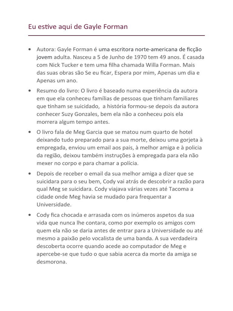 Eu Estive Aqui - Gayle Forman | PDF