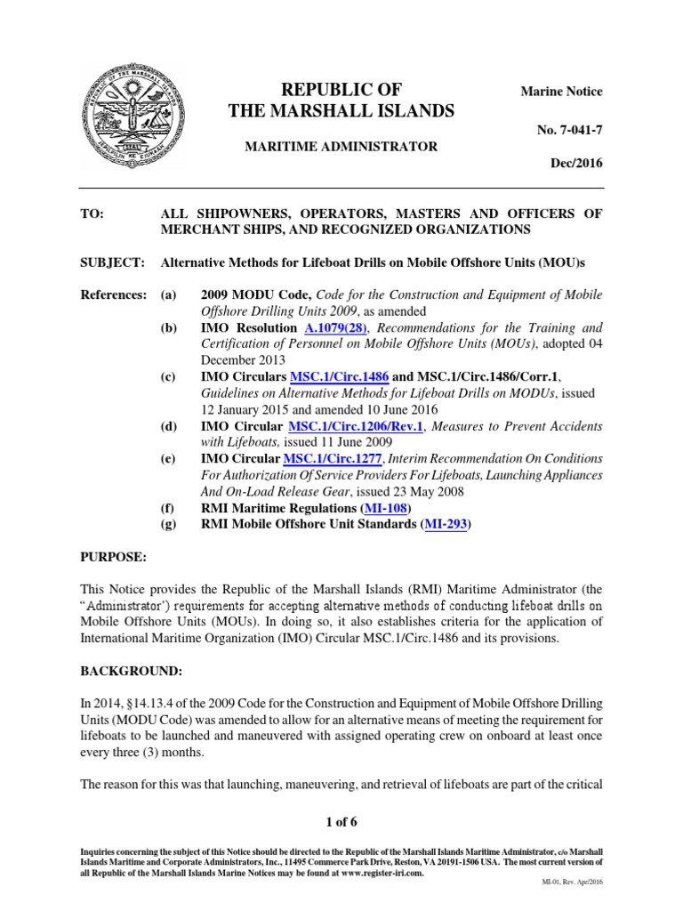MN-7-041-7 - Alternative Methods For Lifeboat Drills On Mobile Offshore ...