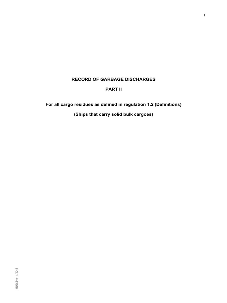 MU6654e Garbage Record Book Part II (Solid Bulk Cargoes) | PDF ...