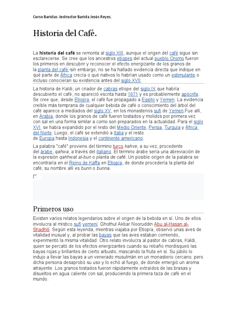 Historia Del Café Pdf Café Bebida