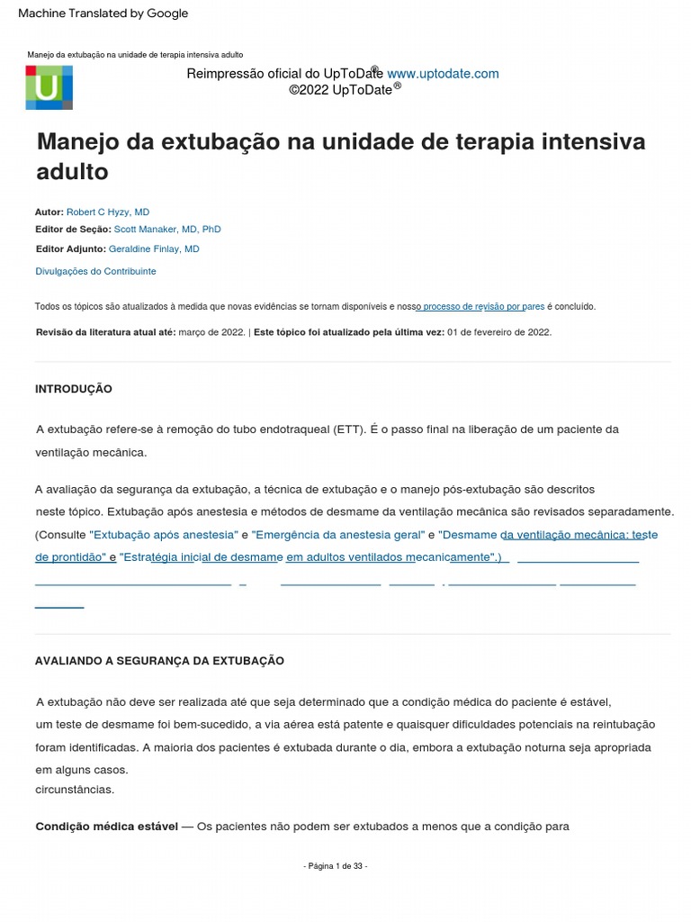 Extubation Management in The Adult Intensive Care Unit | PDF | Doença ...