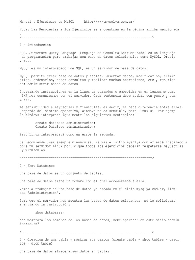 Manual Ejercicios MySQL | PDF | SQL | Tabla (base de datos)