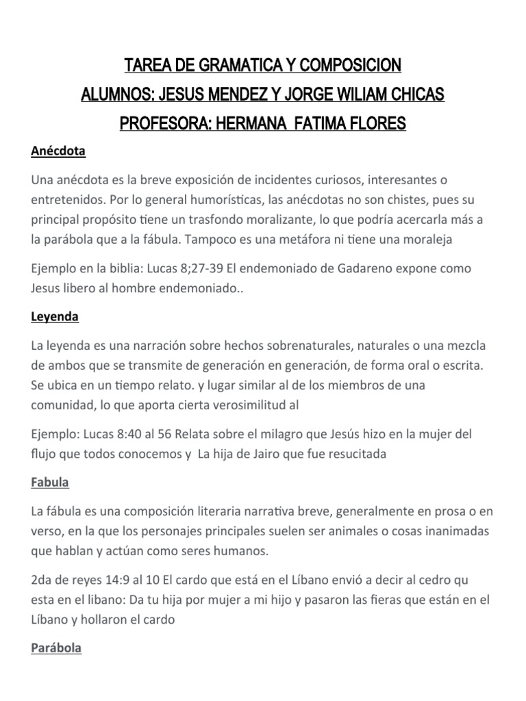 Tarea de Gramatica y Composicion | PDF | Parábola | Fábula