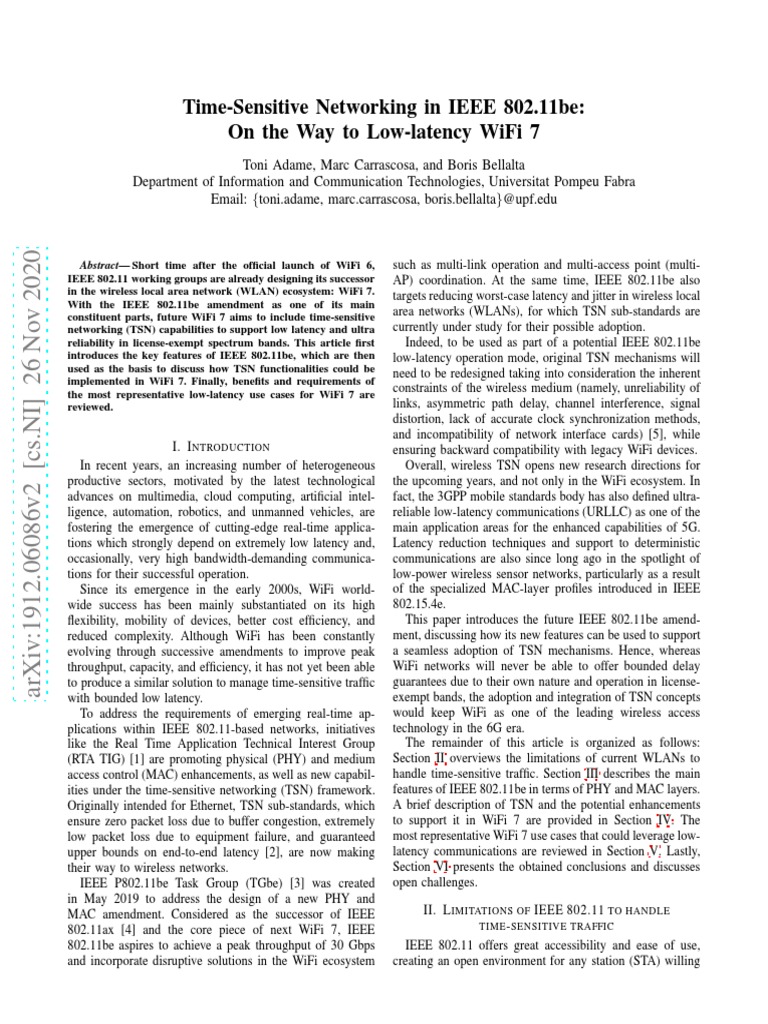 Time Sensitive Networking in IEEE 80211be On The Way To Low Latency WiFi 7 | PDF | Ieee 802.11 ...