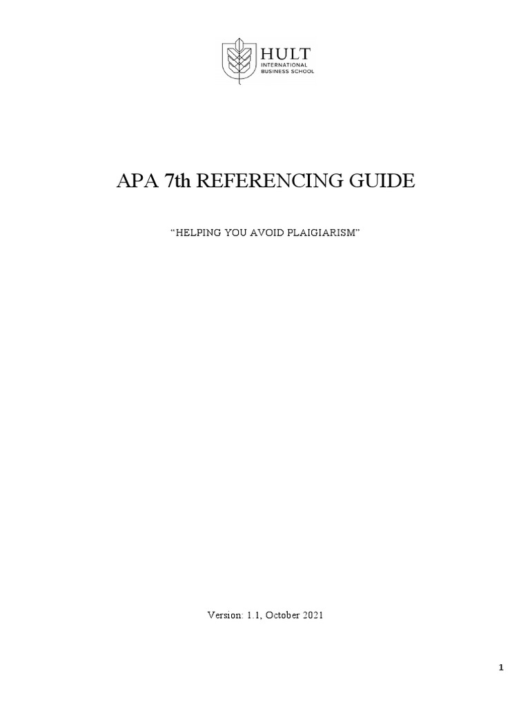 Hult APA 7th Referencing Guide v.1.1 October 2021 | PDF | Plagiarism ...