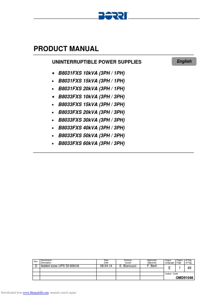 UPS Product Manual OMD91046 Rev D | PDF | Power Inverter | Rectifier