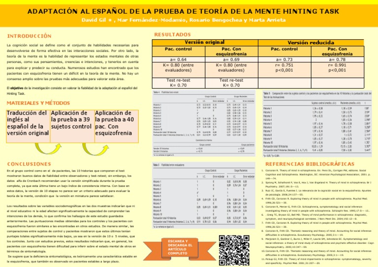 Poster Adaptación Al Español de La Prueba de Teoría de La Mente Hinting Task | PDF | Cerebro ...
