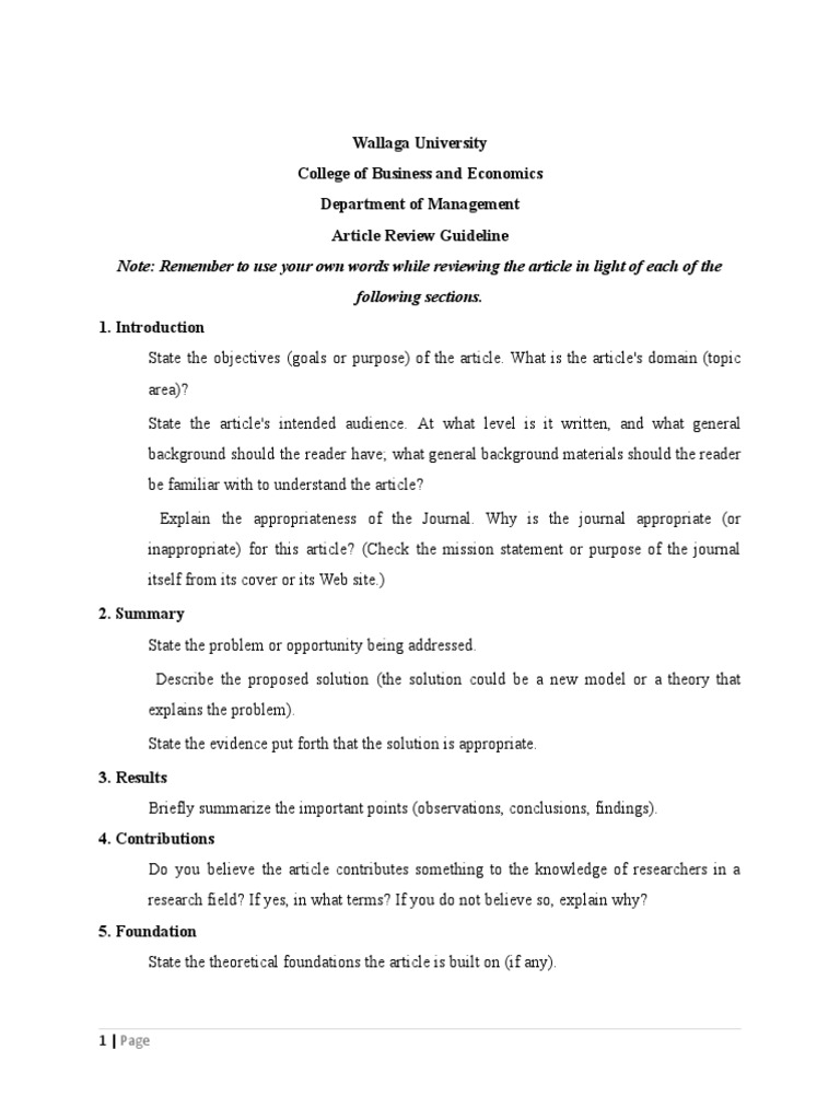 Article Review Guidelines | PDF | Cognitive Science | Methodology