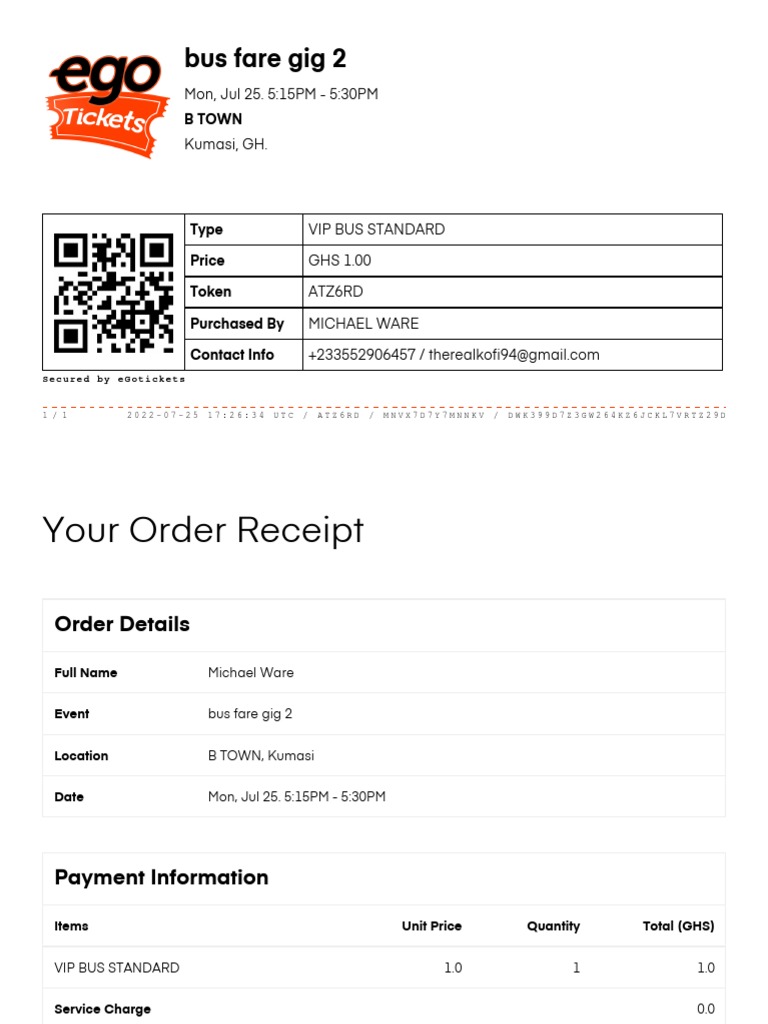 Bus Fare Gig 2: Mon, Jul 25. 5:15PM - 5:30PM B Town Kumasi, GH | PDF