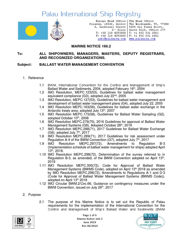 MN 166 2 Ballast Water Management Convention | PDF | Water Transport