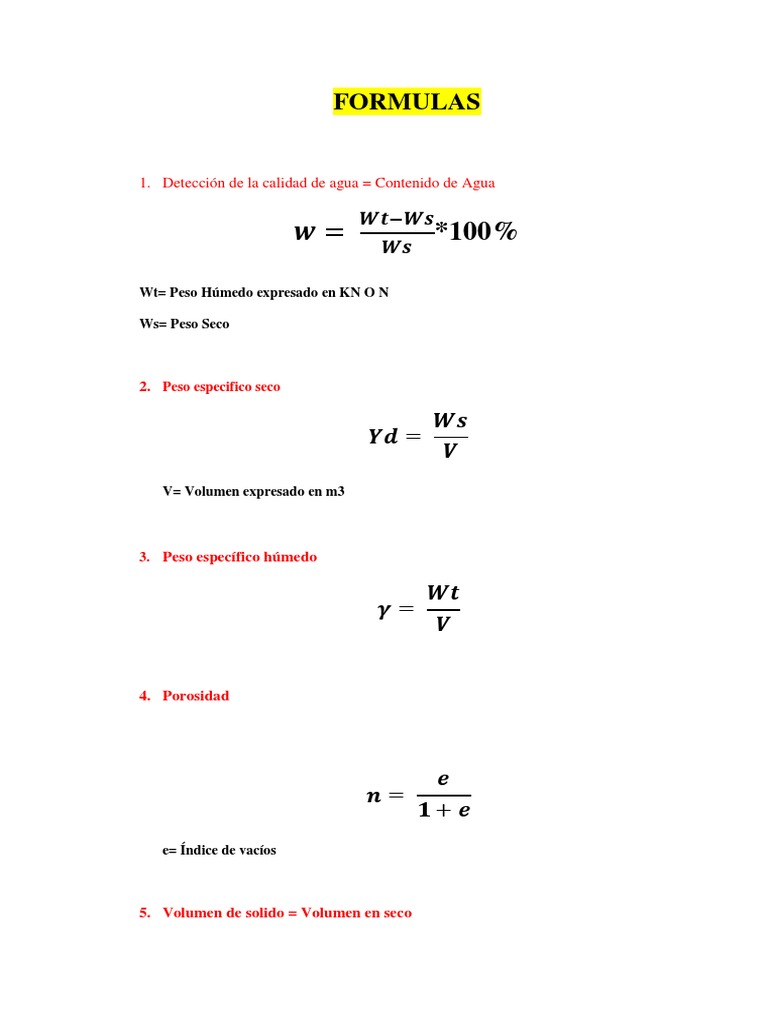 FORMULAS | PDF | Suelo | Arcilla