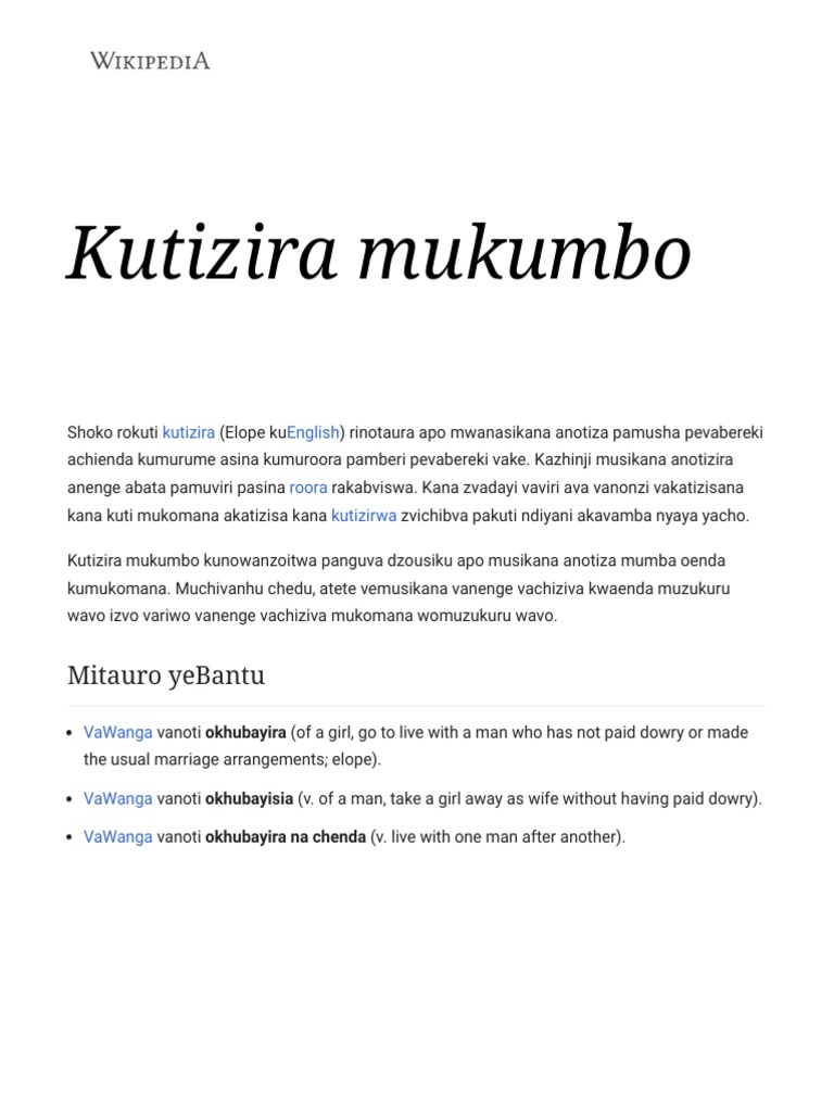 Kutizira Mukumbo - Wikipedia | PDF | Language Arts & Discipline
