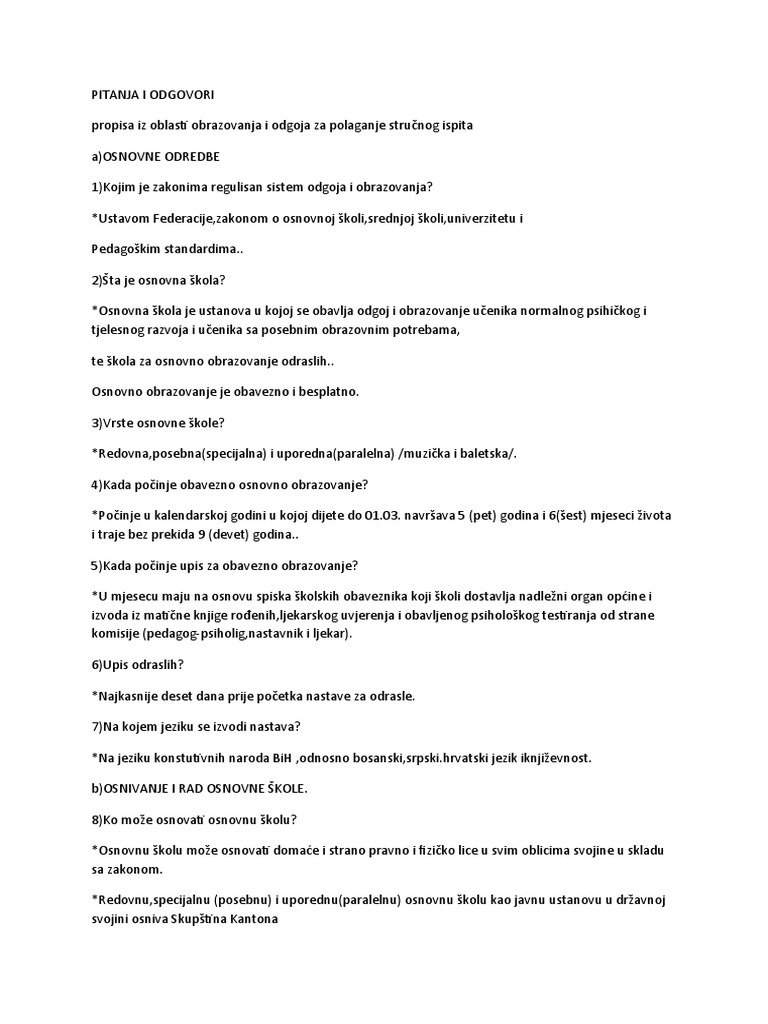 Pitanja I Odgovori | PDF