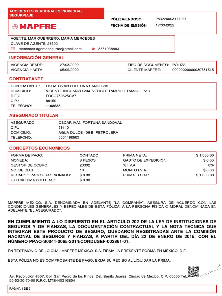 Póliza Segurviaje MAPFRE 2022 | PDF | Póliza de seguros