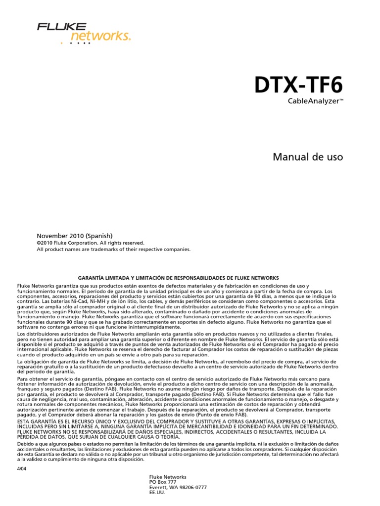 DTX-TF6. Manual de Uso. CableAnalyzer | PDF | Electricidad | Informática
