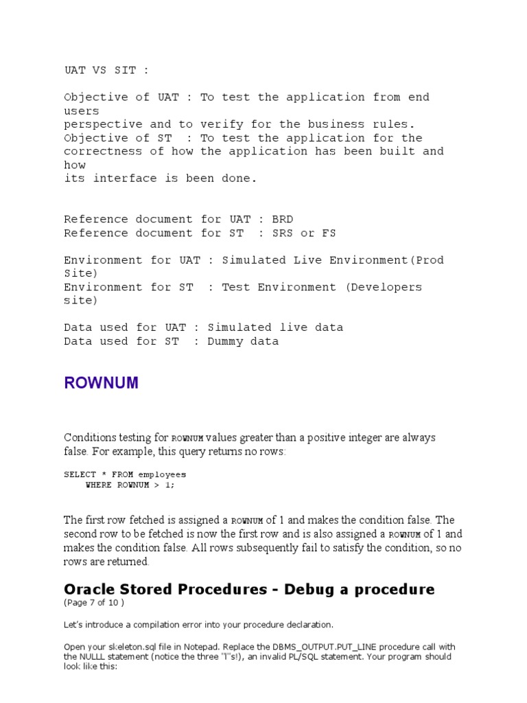 UAT vs SIT: Key Differences Explained | PDF | Oracle Database | Sql