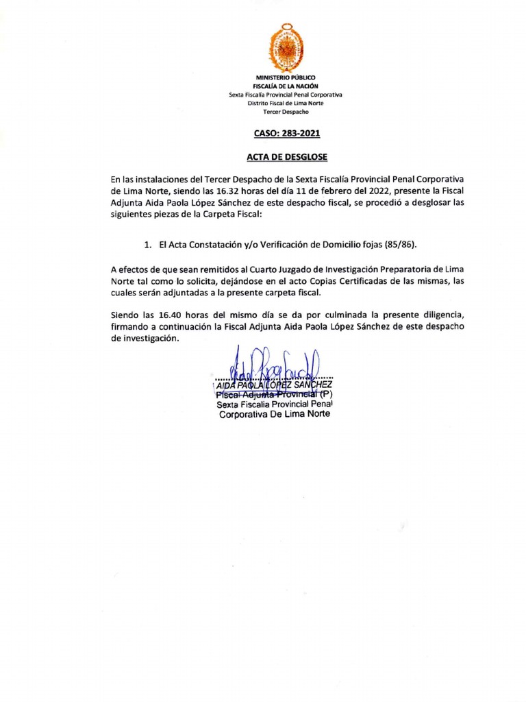 ACTA DE DESGLOCE Y OFICIO | PDF