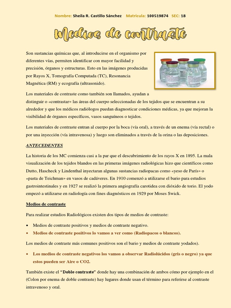 MEDIOS DE CONTRASTE - Sheila Castillo | PDF | Radiología | Ct Scan