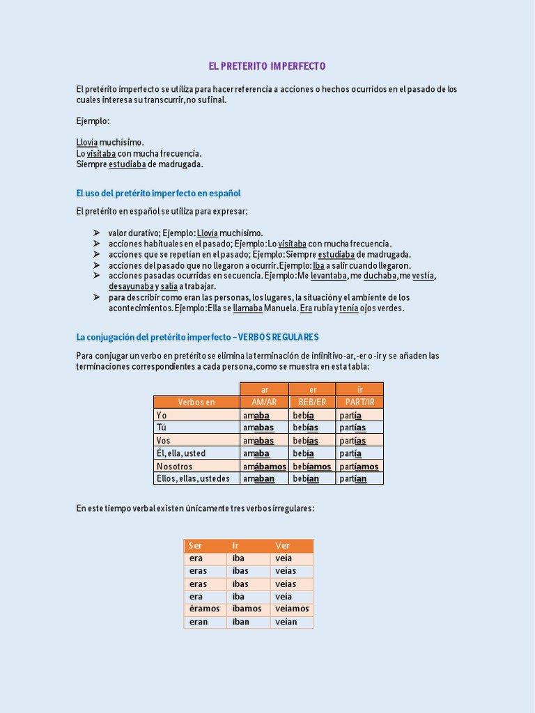 02.06 El Preterito Imperfecto | PDF | Verbo | Lingüística