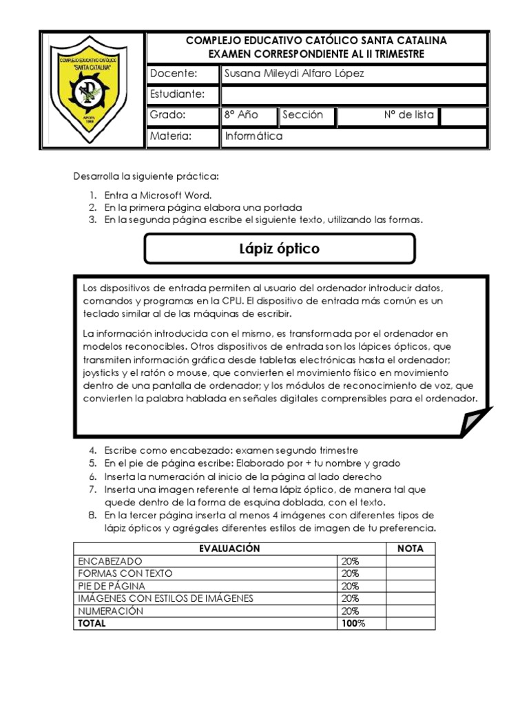 Examen de Octavo Grado Ii Trimestre | PDF