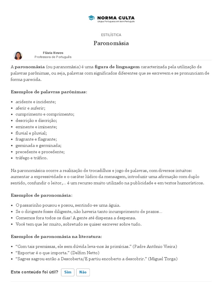 Paronomásia - Norma Culta | PDF | Artes Linguísticas e Disciplina