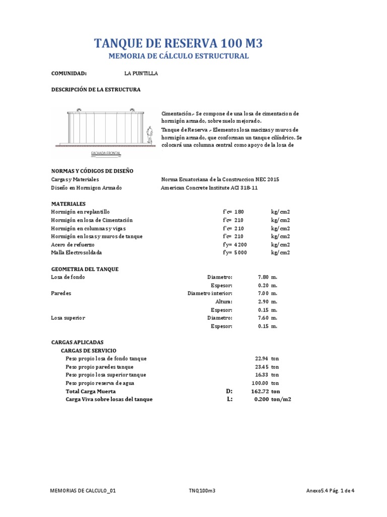Diseño Estructural de Tanque 100m3 | PDF | Fundación (Ingeniería) | Hormigón