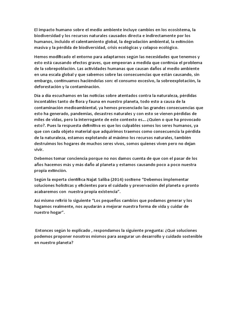 El Impacto Humano Sobre El Medio Ambiente Incluye Cambios en Los ...