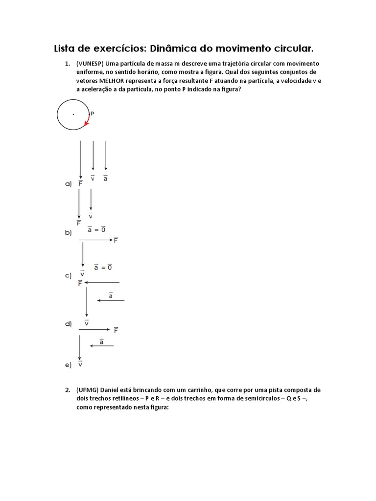 Exercícios sobre Dinâmica Circular | PDF | Massa | Trajetória
