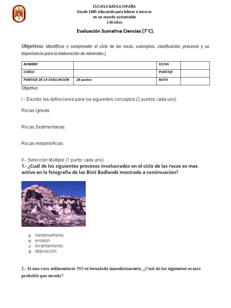 Evaluación del Ciclo de las Rocas | PDF | Roca (geología) | Roca ígnea