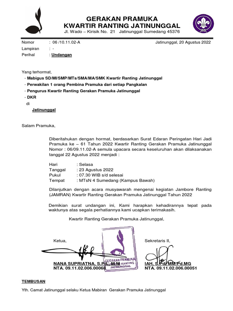 Surat Undangan Upacara Hari Jadi Pramuka Dan Musyawarah Jamran | PDF