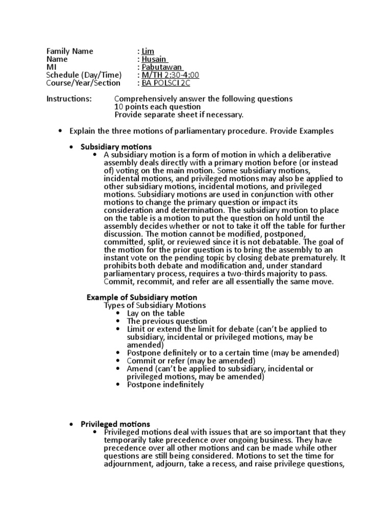 Parliamentary Procedure Final Exam Lim | PDF | Quorum | Meetings
