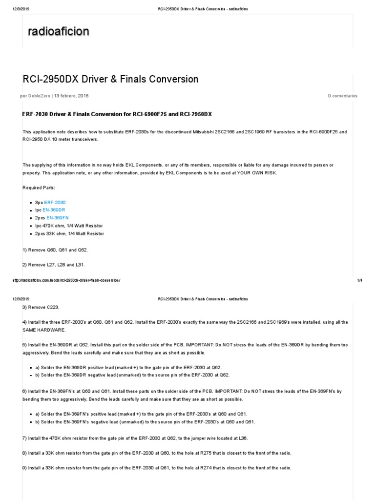 RCI-2950DX Driver & Finals Conversion - Radioaficion | PDF | Resistor ...