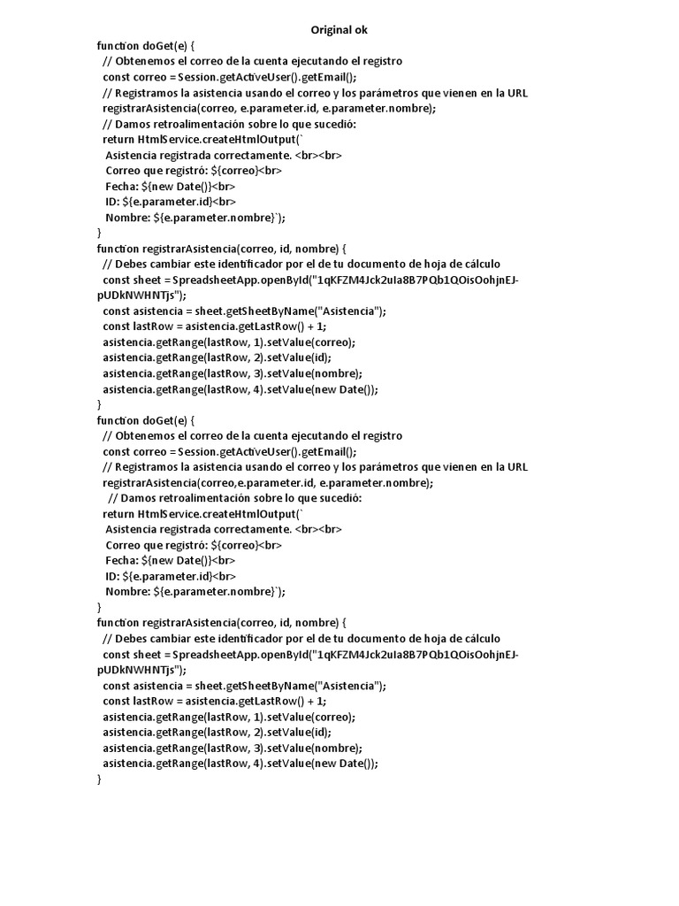 Function DoGet - QR Asistencia - ALARMA QR JAR | PDF | Ingeniería de software | Informática