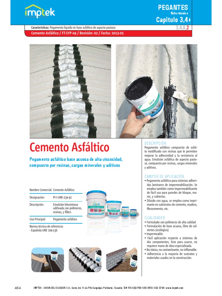 Cemento Asfaltico Hoja Tecnica | Descargar gratis PDF | Cemento | Materiales