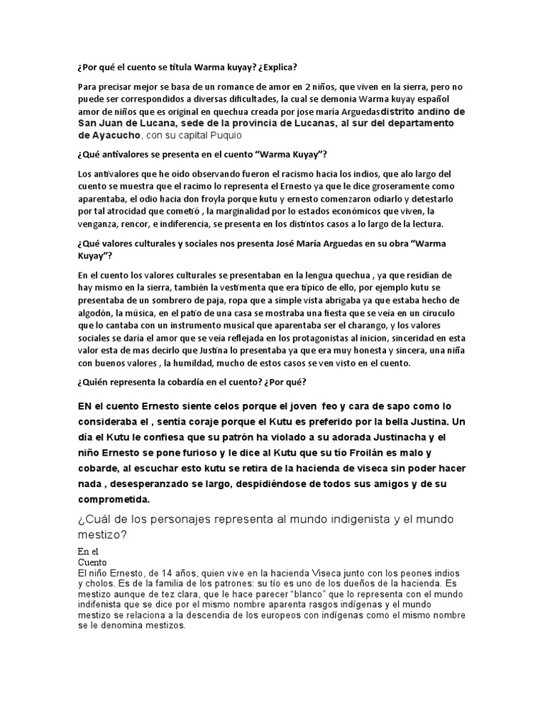 Por Qué El Cuento Se Titula Warma Kuyay | PDF