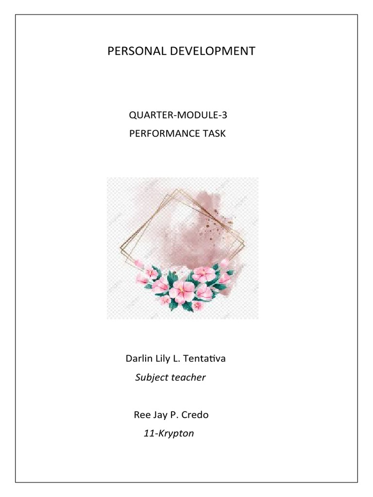 Personal Development: Quarter-Module-3 Performance Task | PDF