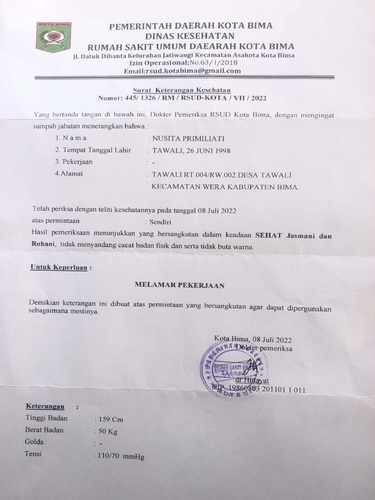 Surat Keterangan Kesehatan | PDF