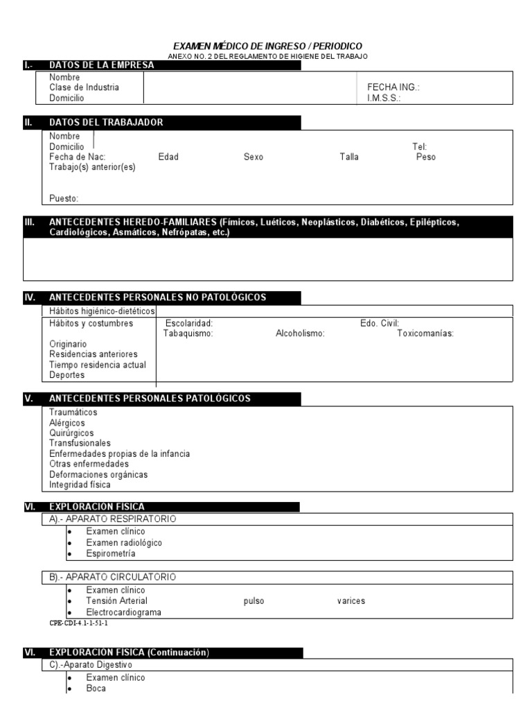 Formato Examen Medico | Descargar gratis PDF | Medicina CLINICA | Ciencias de la Salud