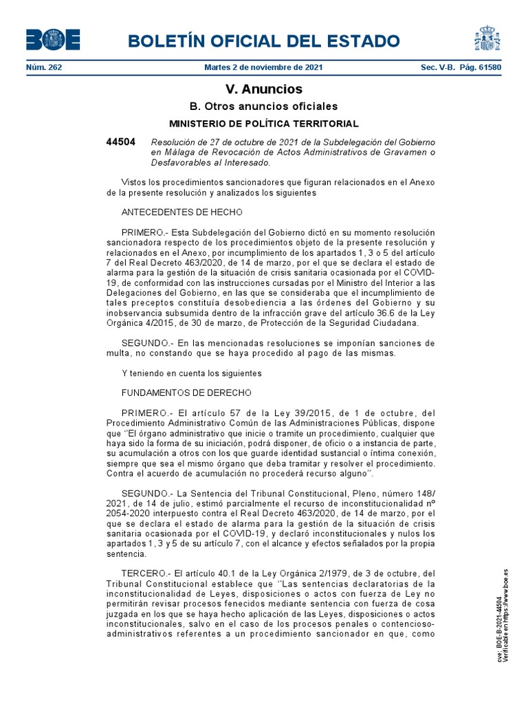 Boe B 2021 44504 | PDF | Sentencia (ley) | España