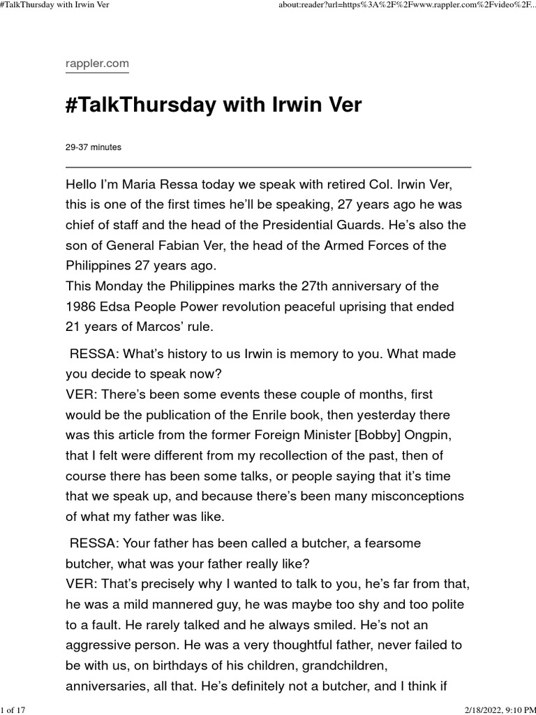 Ver Irwin 2013 Rappler Interview | PDF | Juan Ponce Enrile | Philippines