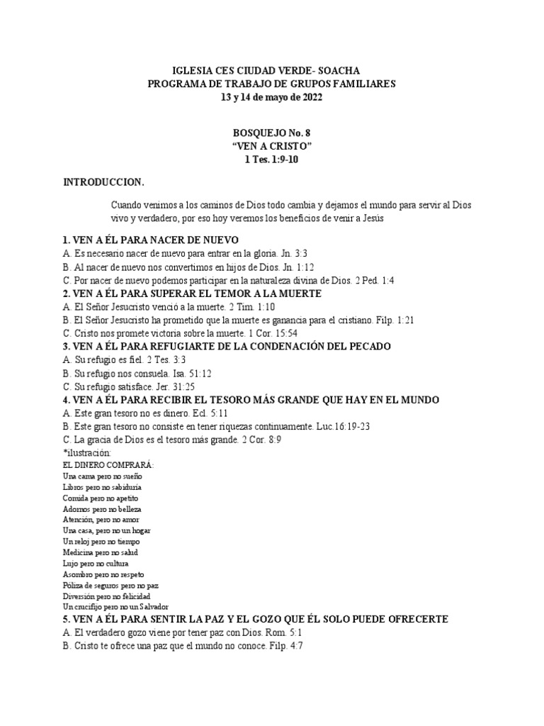 Bosquejo 8 Ven A El | PDF | Cristo (título) | Salvación