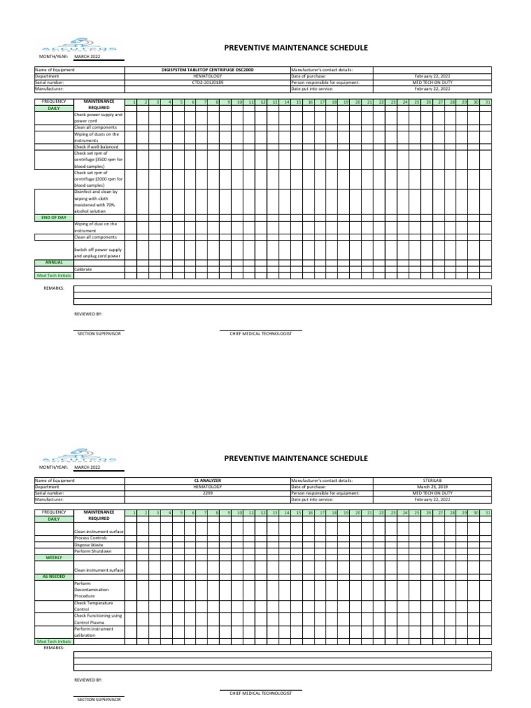 Preventive Maintenance - Hematology | PDF | Chemistry | Manufactured Goods