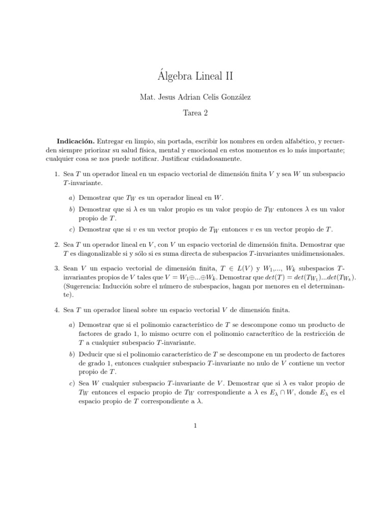 Tarea2L2 1 | PDF | Mapa lineal | Valores propios y vectores propios
