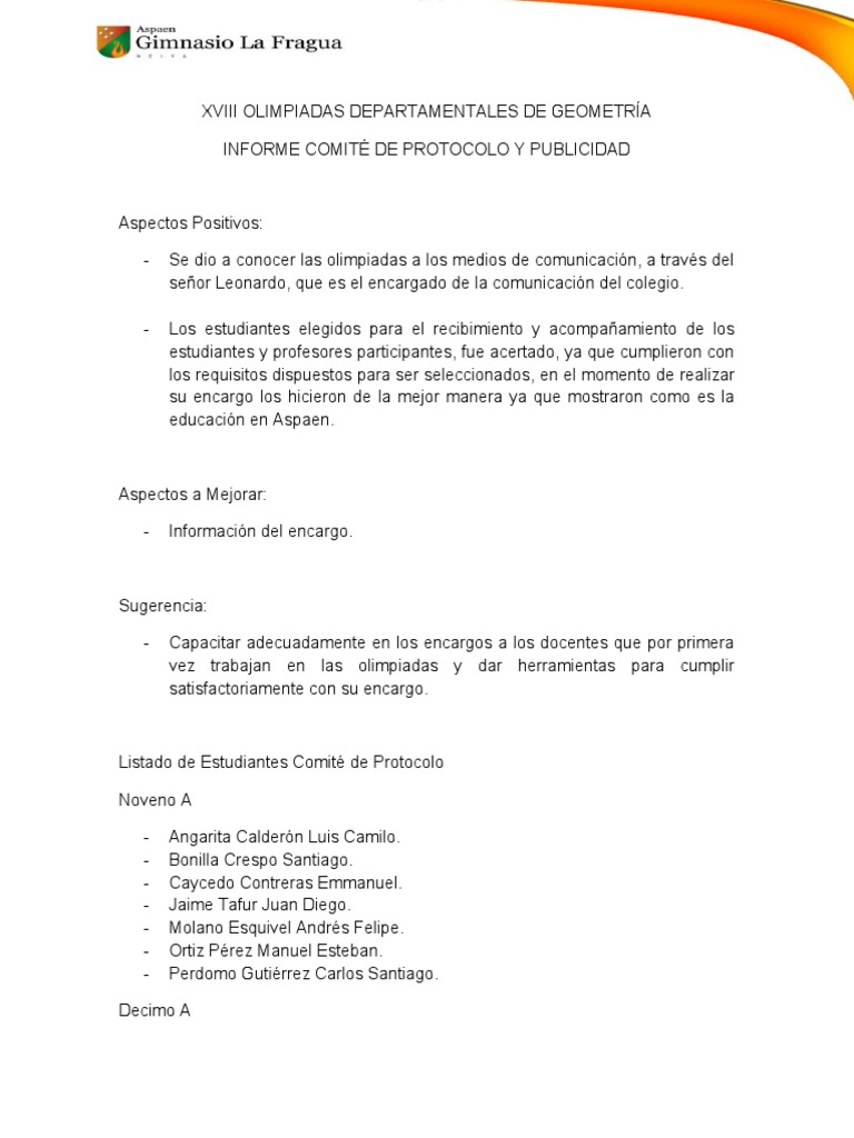 Informe Comité de Protocolo y Publicidad | PDF